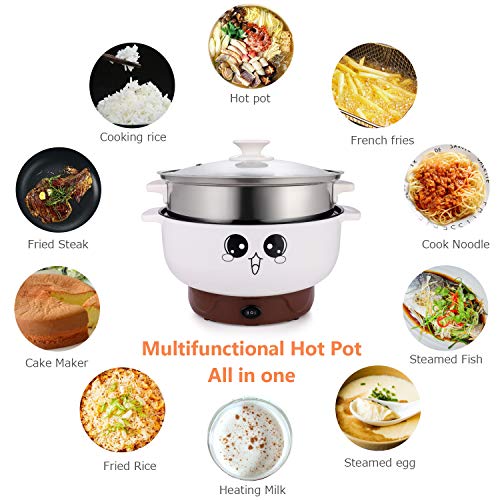 MINGPINHUIUS 4-in-1 Multifunction Electric Cooker Skillet Wok Electric Hot Pot For Cook Rice Fried Noodles Stew Soup Steamed Fish Boiled Egg Small Non-stick with Lid (3.2L, with Steamer)