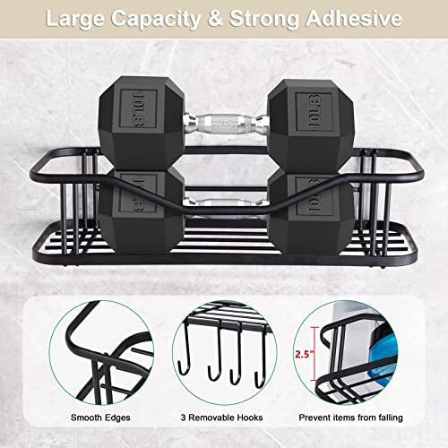 MXARLTR Adhesive Shower Caddy Shower Shelves, Shower Shelf for Inside Shower, No Drilling Wall Mounted Shower Basket Shelf with 3 Hooks, Kitchen Spice Rack Bathroom Shower Organizer 3 Pack, Black