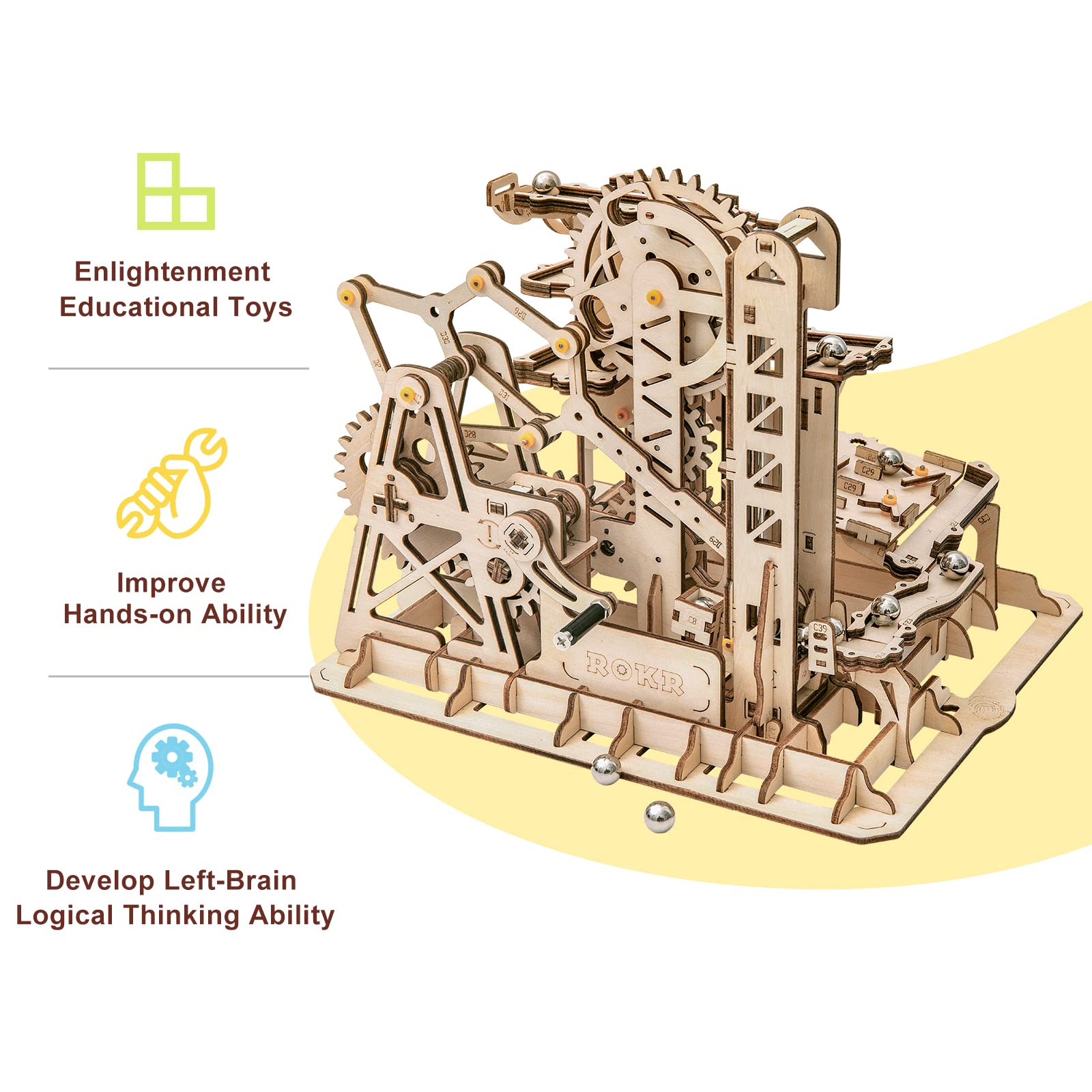ROKR Marble Run 3D Wooden Puzzles Model Building Kits for Adults - Educational Project Brain Teaser, DIY Crafts for Adults & Kids (Ladder)