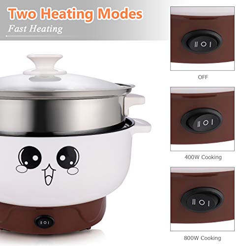 MINGPINHUIUS 4-in-1 Multifunction Electric Cooker Skillet Wok Electric Hot Pot For Cook Rice Fried Noodles Stew Soup Steamed Fish Boiled Egg Small Non-stick with Lid (3.2L, with Steamer)