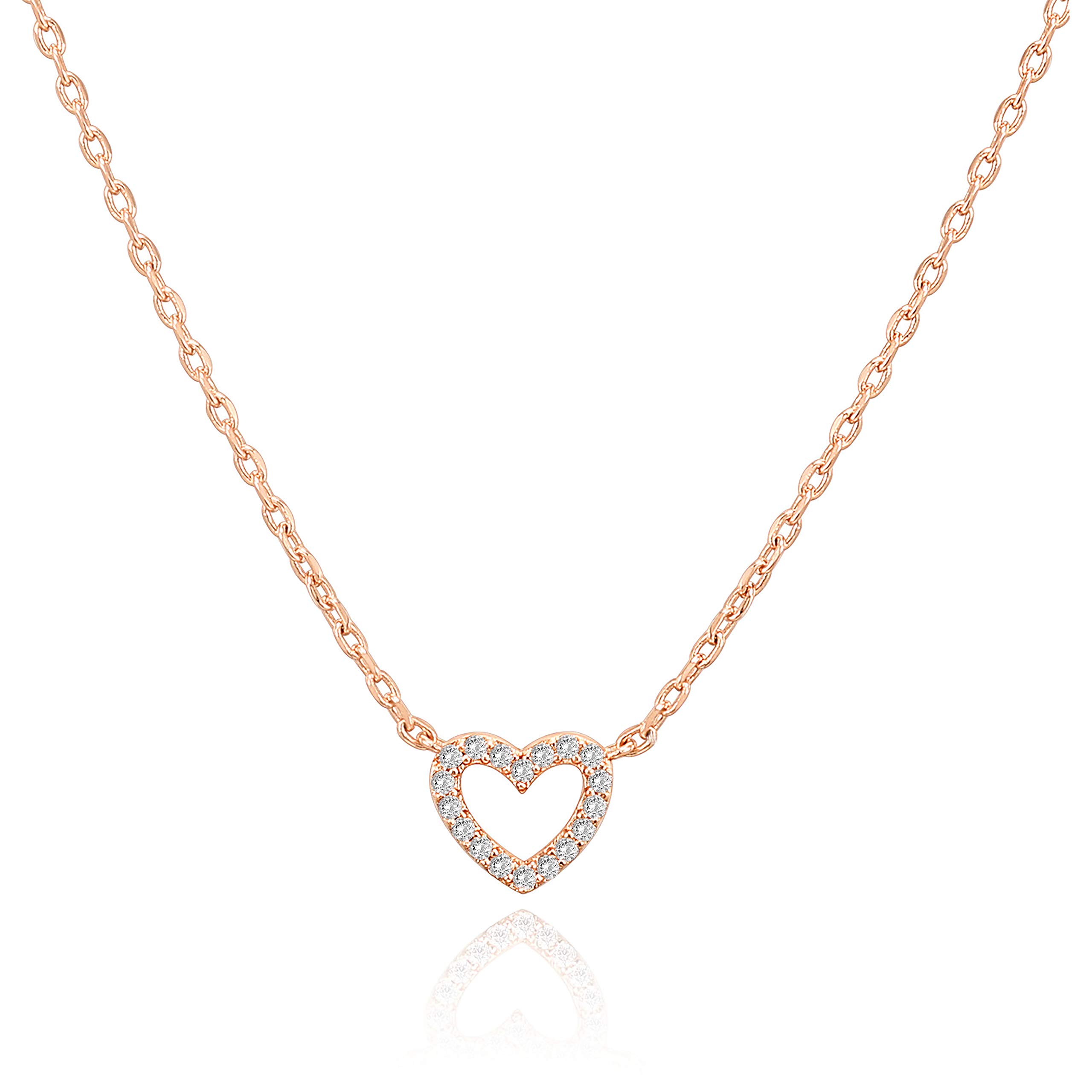 PAVOI 14K Rose Gold Plated Cubic Zirconia Heart Necklace | Cute Dainty Love Pendant Necklaces for Women