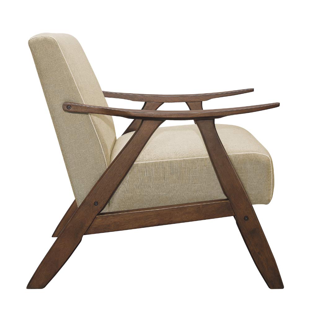 Lexicon Mid Century Modern Accent Chair with Solid Wood Frame in Walnut Finish, Upholstered Living Room Lounge Arm Chair, Thick and Comfy Innerspring Seat Cushion, Linen-Look Fabric, Light Brown