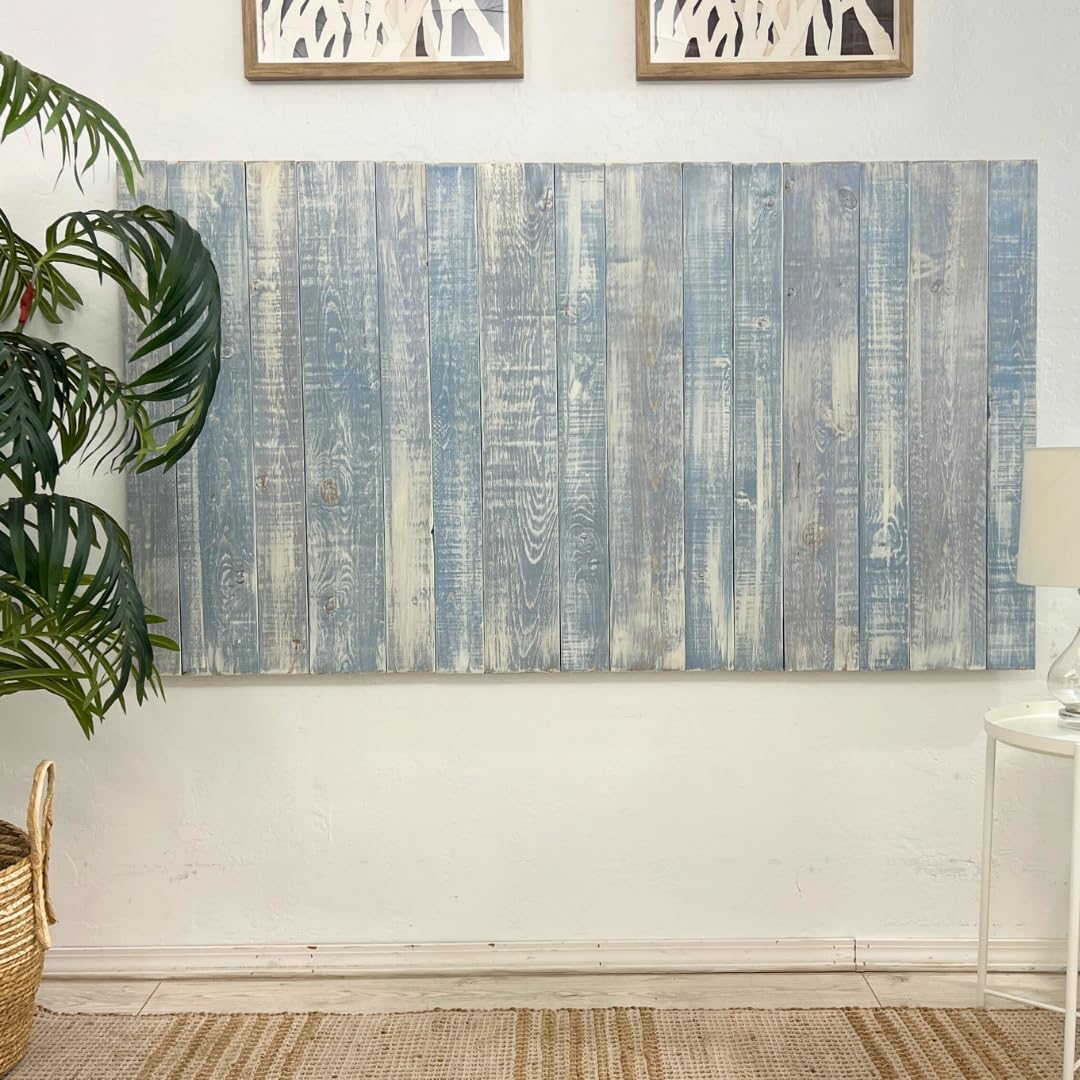 Barn Walls Solid Wood Headboard King Size, Blue Powderwash Finish with Smooth Natural Wood Grain, Handcrafted Wall-Mounted Panel Head Board, Adjustable Height, Modern Farmhouse Bedroom, Built to Last