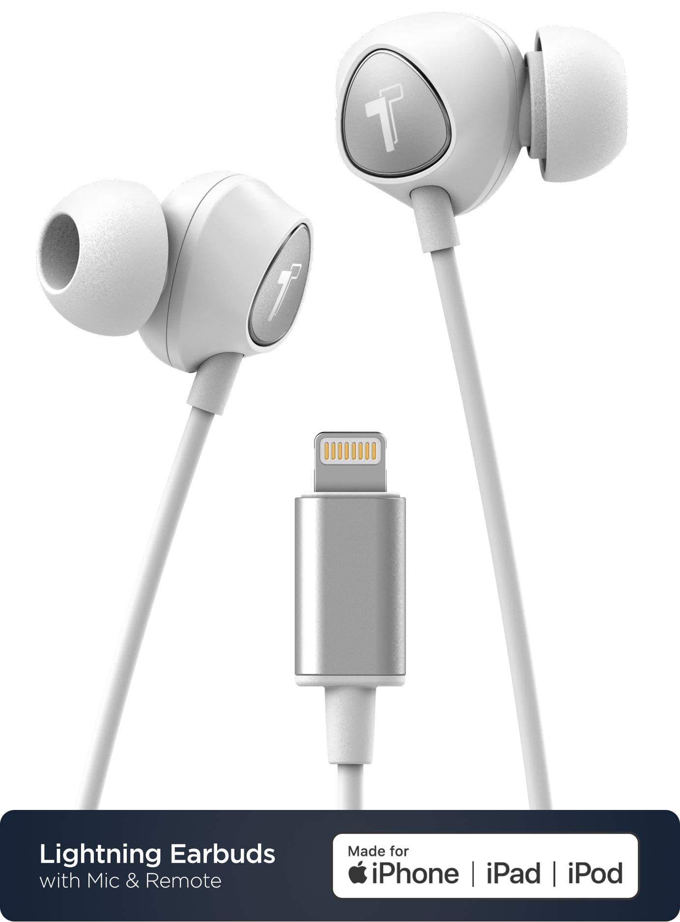 Thore iPhone Earbuds with Lightning Connector MFi Certified by Apple Earphones (V100) Wired in-Ear Headphones with Volume Control & Mic for iPhone X, XS, XR, 11, 12, 13, 14 Pro Max (White Silver)