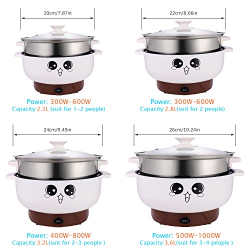 MINGPINHUIUS 4-in-1 Multifunction Electric Cooker Skillet Wok Electric Hot Pot For Cook Rice Fried Noodles Stew Soup Steamed Fish Boiled Egg Small Non-stick with Lid (3.2L, with Steamer)