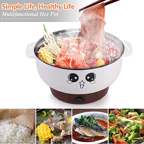 MINGPINHUIUS 4-in-1 Multifunction Electric Cooker Skillet Wok Electric Hot Pot For Cook Rice Fried Noodles Stew Soup Steamed Fish Boiled Egg Small Non-stick with Lid (3.2L, with Steamer)