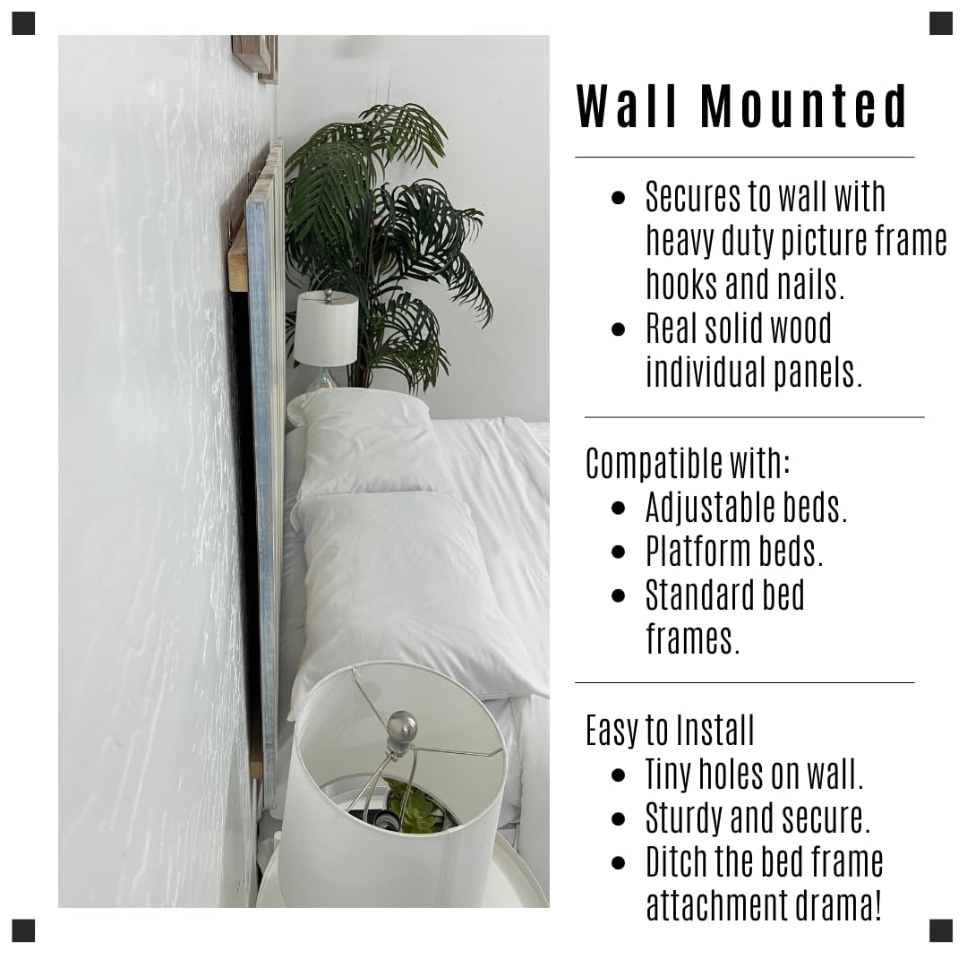 Barn Walls Solid Wood Headboard King Size, Blue Powderwash Finish with Smooth Natural Wood Grain, Handcrafted Wall-Mounted Panel Head Board, Adjustable Height, Modern Farmhouse Bedroom, Built to Last