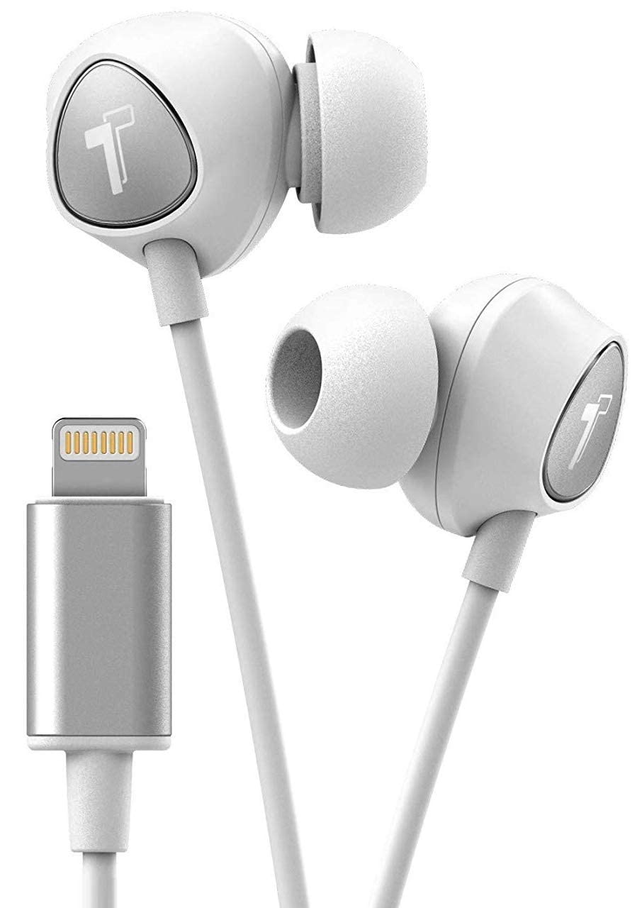 Thore iPhone Earbuds with Lightning Connector MFi Certified by Apple Earphones (V100) Wired in-Ear Headphones with Volume Control & Mic for iPhone X, XS, XR, 11, 12, 13, 14 Pro Max (White Silver)