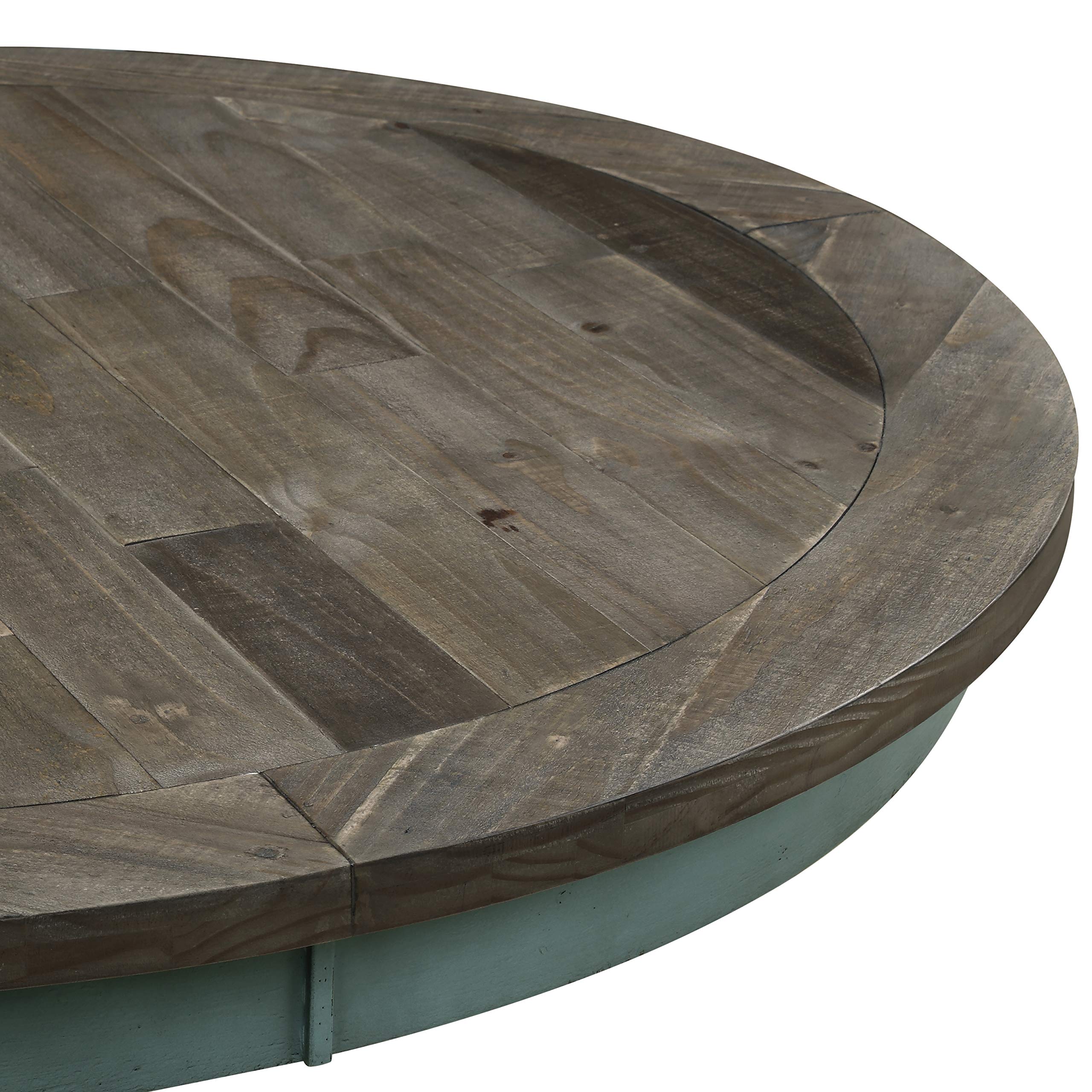 Roundhill Furniture Prato 5-Piece Round Dining Table Set with Cross Back Chairs, Antique Blue and Weathered Walnut