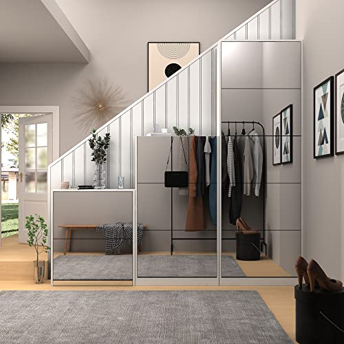 GLS Floor Standing Full Length Mirror Shoe Cabinet,5 Tier Closet Shoe Organizers for Living Room,White