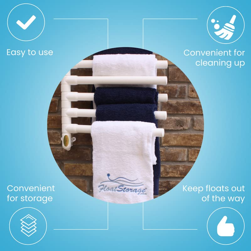 The Original Hanging Towel Rack - Wall-Mounted Outdoor Pool Towel Rack with 6 Swivel Arms for Convenient Storage - Patented Rust-Free and Durable PVC Towel Rack Design - No Assembly Required (White)