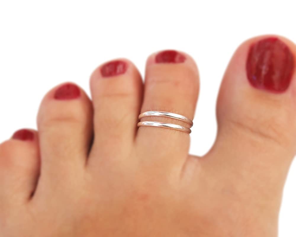 Handmade Silver Adjustable Double Band Toe Ring, 925 Sterling Silver, Classic Dainty Two Lines Open Toe, Pinky, or Knuckle Rings for Women, By MiYa Jewelry Creations
