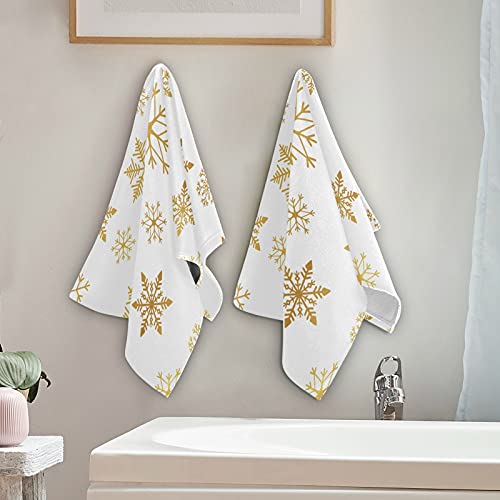 Vdsrup Winter Golden Snowflakes Hand Towels Christmas Xmas Bath Towel Set of 2 Small Bathroom Towels Soft Guest Face Towel Thin Kitchen Decorations Tea Dish Towels 14x28 in