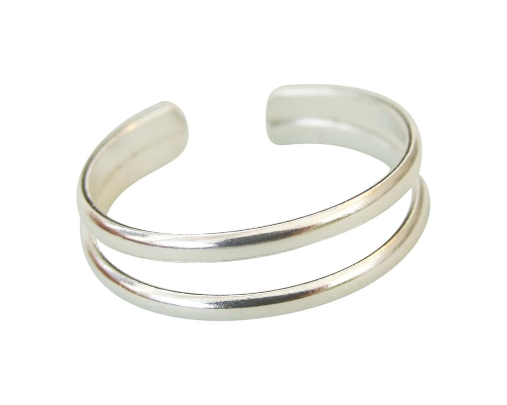 Handmade Silver Adjustable Double Band Toe Ring, 925 Sterling Silver, Classic Dainty Two Lines Open Toe, Pinky, or Knuckle Rings for Women, By MiYa Jewelry Creations