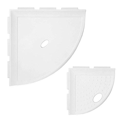Questech DΓ©cor 8 Inch Corner Shower Shelf and 5 Inch Shower Caddy Foot Rest, Metro Lugged Back for New Construction, Mounted Bathroom Shower Organizer, Bright White Matte