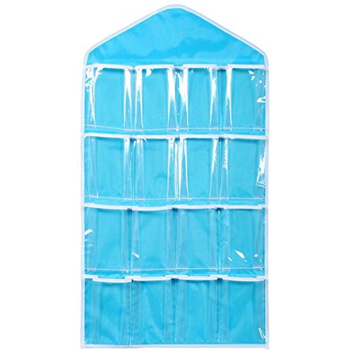 Yowein Hanging Organizer Over The Door Shoe Rack Wall Storage Bag,16 Pockets Clear Bag Socks Bra Underwear Rack Hanger Storage Organizer for Storage Shoe Bag Hanger Organizer for Door