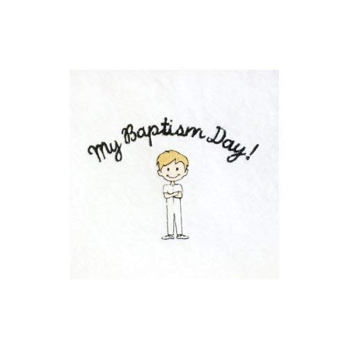Ringmasters LDS White Embroidered Baptism Towel - Blonde Hair Boy - My Baptism Day! Towel - Great Baptism Gift - 4 1/2 ft x 2 ft