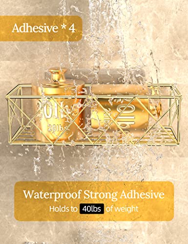 Iperlife Shower Caddy Gold, 2 Pack Shower Shelves Strong Adhesive Bathroom Shower Organizer with Hooks No Drilling Wall-Mounted Shower Shelf for Inside Shower