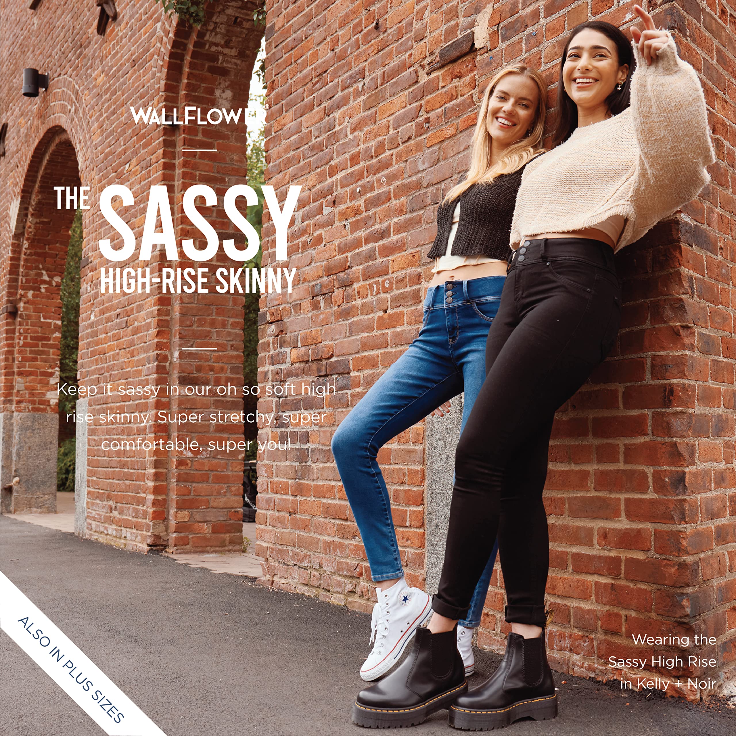 WallFlower Women's Sassy Skinny High-Rise Insta Soft Juniors Jeans (Standard and Plus), Noir, 9
