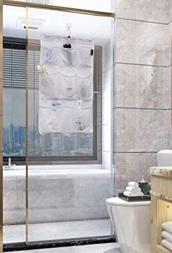 MISSLO 8 Pockets Mesh Shower Organizer Hanging Caddy with Rotating Hanger Quick Dry Bathroom Storage (White)