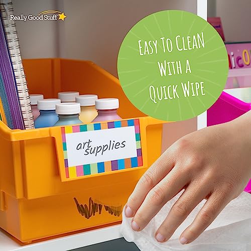 Really Good Stuff Chapter Book Library Bins with Dividers, 8¾" x 13½" x 7¾" - 4 Pack, Neon | Plastic Shelf Bin Organizer for Classroom Library, Book Organization, Documents, Files, Magazines