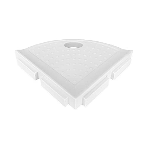 Questech Décor 8 Inch Corner Shower Shelf and 5 Inch Shower Caddy Foot Rest, Metro Lugged Back for New Construction, Mounted Bathroom Shower Organizer, Bright White Matte