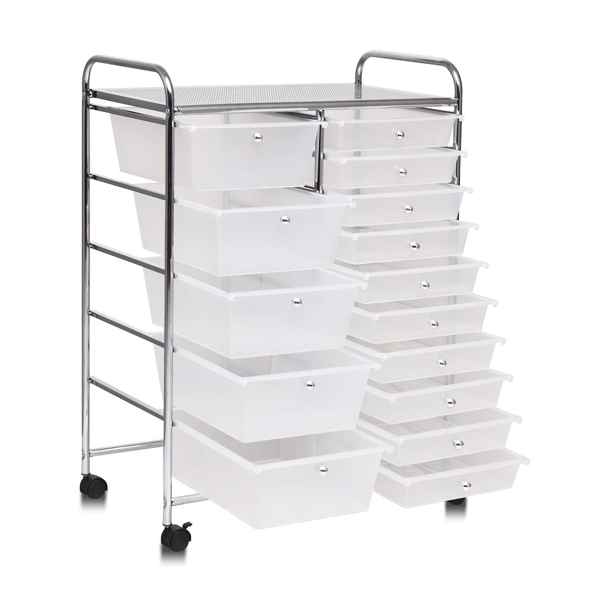 Giantex 15 Drawer Rolling Storage Cart Tools Scrapbook Paper Office School Organizer, Clear
