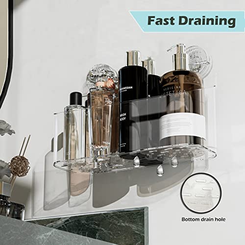 DEEIF Shower Caddy Suction Cup Clear Bathroom Shower Organizer Strong Suction Shower Shelves Storage Basket for Bathroom Inside Shower (Clear Basket + Toothbrush Holder)