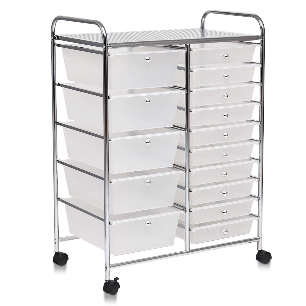 Giantex 15 Drawer Rolling Storage Cart Tools Scrapbook Paper Office School Organizer, Clear