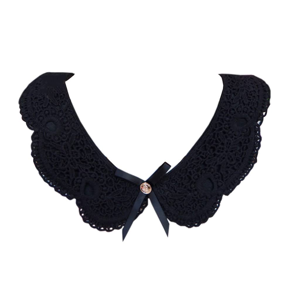 Vpang Detachable Blouse False Collar Sweet Lace Flowers Fake Collar Choker Peter Pan Necklace (Black)