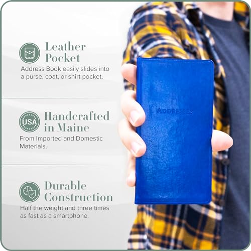 Gallery Leather Small Address Book with Alphabetical Tabs up to 403 Records, Leather Notebook Hardcover, Telephone and Address Books - 6 x 3.25 ", Key West Turquoise