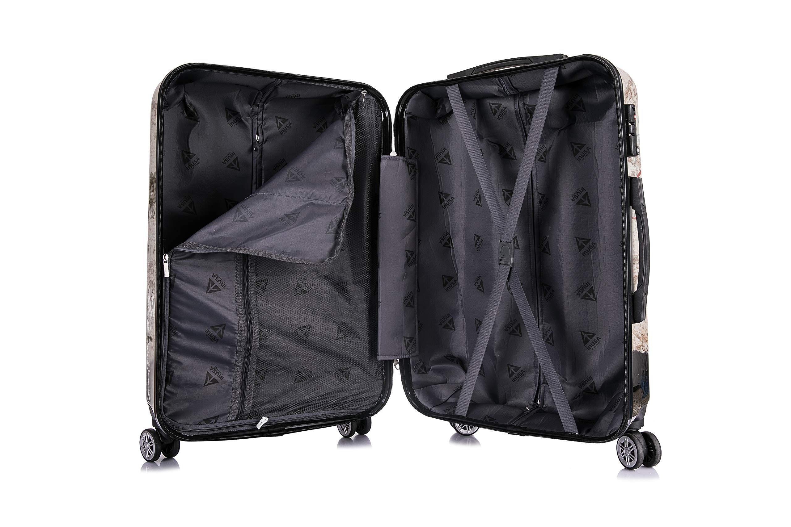 InUSA Paris Print Luggage with Spinner Wheels | Durable Lightweight Hardside Suitcase | Travel Bag with Handle and Trolley | (20in, 24in, 28in) 3 Piece Set