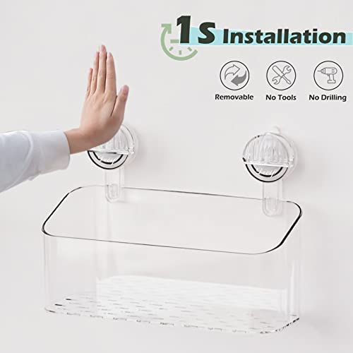 DEEIF Shower Caddy Suction Cup Clear Bathroom Shower Organizer Strong Suction Shower Shelves Storage Basket for Bathroom Inside Shower (Clear Basket + Toothbrush Holder)