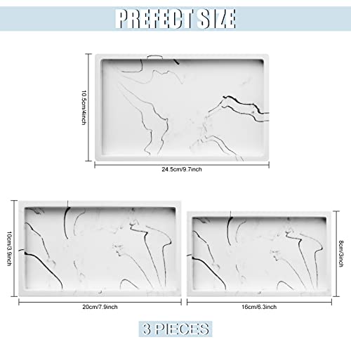 3 Pieces Bathroom Vanity Tray, Ceramic Vanity Tray Marble Decor Bathroom Tray Vanity Display Tray Decorative Paper Towel Tray Ceramic Jewelry Tray Rectangle Perfume Tray for Bathroom Accessory (White)