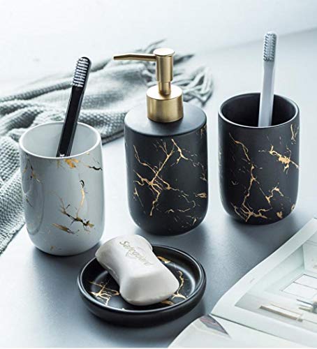 GETSING Ceramics Bathroom Accessories Set - Creative Bath Set with Toothbrush Holder, Soap Dish, Lotion Dispenser, Tooth Mug (White(three piece))