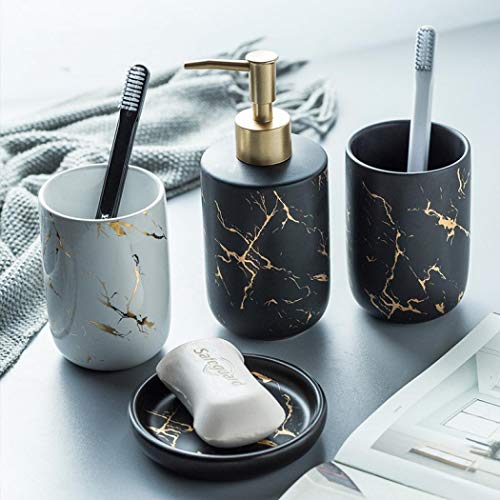 GETSING Ceramics Bathroom Accessories Set - Creative Bath Set with Toothbrush Holder, Soap Dish, Lotion Dispenser, Tooth Mug (White(three piece))