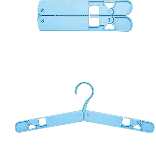 Foldable Travel Hanger Pants Hangers Lightweight and Durable Non-deformable Plastic Cloths Hanger Fits All Clothes and Socks Towel Can Be Folded Down for Easy Storage(Blue (Blue)