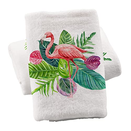 ALAZA Pink Flamingo Hand Towels for Bathroom Set of 2 Fingertip Towel Face Towel, 100% Cotton Soft Absorbent Tropical Decorative Bath Towels 15.5x29.5 inch