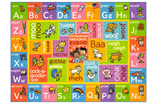KC Cubs Kids Rug, Baby Play Mat ABC Alphabet with Animals Old Macdonald Educational Learning Game Play Area Non Slip Baby Girl & Boy Carpet for Children Bedroom Toddler Playroom Floor Mat Nursery Rug