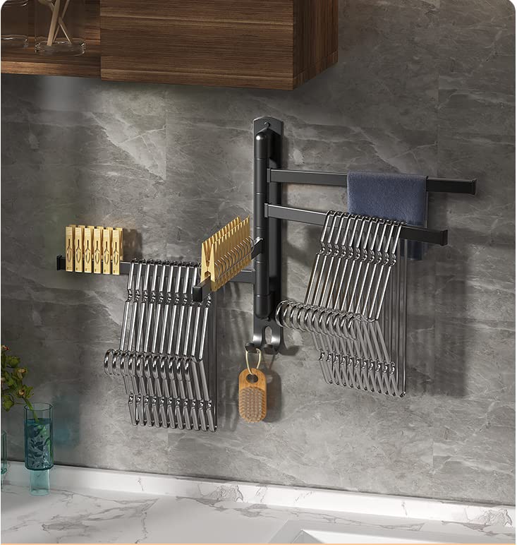 Swivel Towel Bar with 4 Arms Towel Rail Rack Holder Organizer Rod Pole Hanger Wall Mounted 180 Degree Rotation for Bathroom Kitchen Bath¡