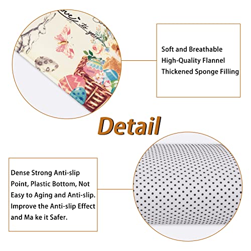 4 Pcs Easter Shower Curtain Sets with Non-Slip Rugs, Toilet Lid Cover, Bath Mat and 12 Hooks, Pink Rose Bunny Rabbit and Easter Eggs Spring Shower Curtains for Easter Day Bathroom Decoration