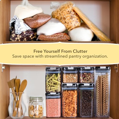 Simply Gourmet Food Storage Containers for Kitchen Organization - Pack of 6 (1.2L/5 Cups) BPA-Free Airtight Organizers for Flour, Sugar, Coffee & More - Includes Label & Marker