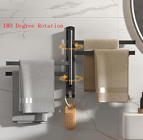 Swivel Towel Bar with 4 Arms Towel Rail Rack Holder Organizer Rod Pole Hanger Wall Mounted 180 Degree Rotation for Bathroom Kitchen Bath¡