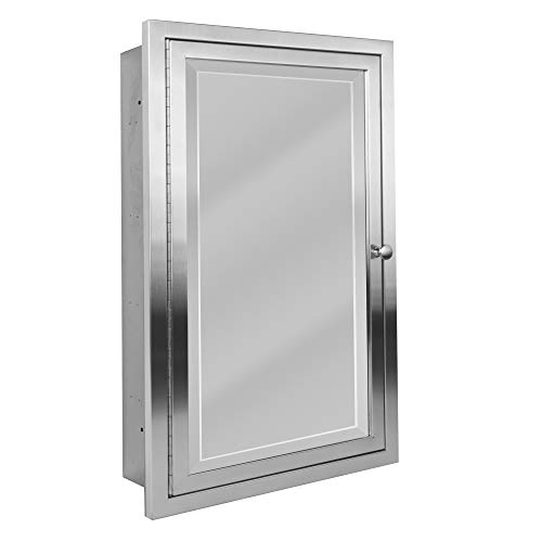 Head West Brushed Nickel Stainless Steel Recessed Medicine Cabinet Mirror - 16 x 26