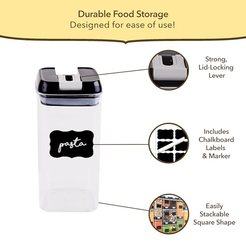 Simply Gourmet Food Storage Containers for Kitchen Organization - Pack of 6 (1.2L/5 Cups) BPA-Free Airtight Organizers for Flour, Sugar, Coffee & More - Includes Label & Marker