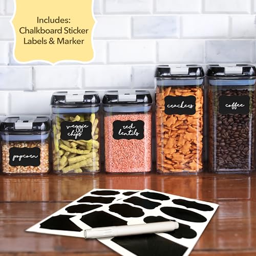 Simply Gourmet Food Storage Containers for Kitchen Organization - Pack of 6 (1.2L/5 Cups) BPA-Free Airtight Organizers for Flour, Sugar, Coffee & More - Includes Label & Marker