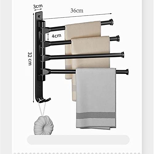 Swivel Towel Bar with 4 Arms Towel Rail Rack Holder Organizer Rod Pole Hanger Wall Mounted 180 Degree Rotation for Bathroom Kitchen Bath¡