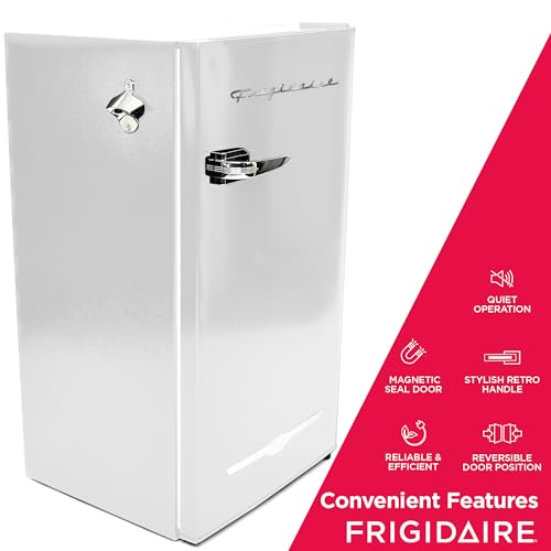 Frigidaire Retro Compact Fridge with Chiller, 3.2 cu ft Countertop Fridge with Built-In Bottle Opener, Compact Refrigerator for Office, Bedroom, Dorm Room or Cabin - 16.5" D x 19" W x 31" H (White)