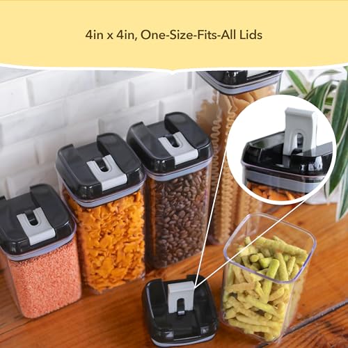 Simply Gourmet Food Storage Containers for Kitchen Organization - Pack of 6 (1.2L/5 Cups) BPA-Free Airtight Organizers for Flour, Sugar, Coffee & More - Includes Label & Marker