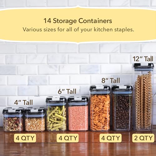 Simply Gourmet Food Storage Containers for Kitchen Organization - Pack of 6 (1.2L/5 Cups) BPA-Free Airtight Organizers for Flour, Sugar, Coffee & More - Includes Label & Marker